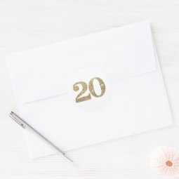 LARGE AGE NUMBER modern 20 gold glitter Classic Round Sticker | Zazzle
