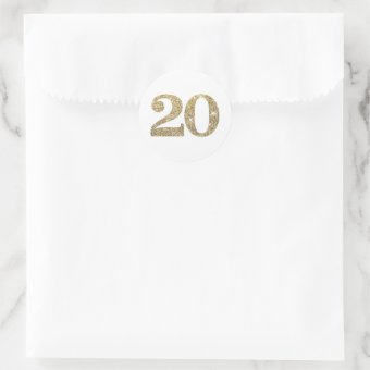 LARGE AGE NUMBER modern 20 gold glitter Classic Round Sticker | Zazzle