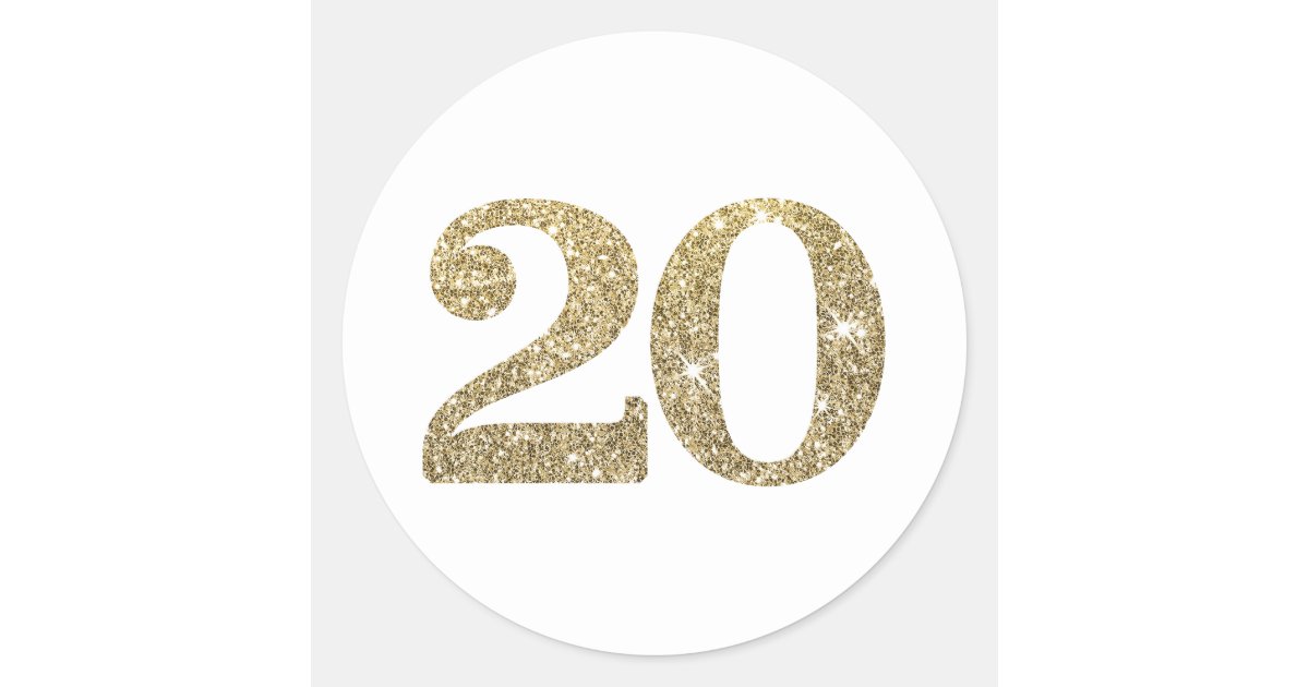 LARGE AGE NUMBER modern 20 gold glitter Classic Round Sticker | Zazzle