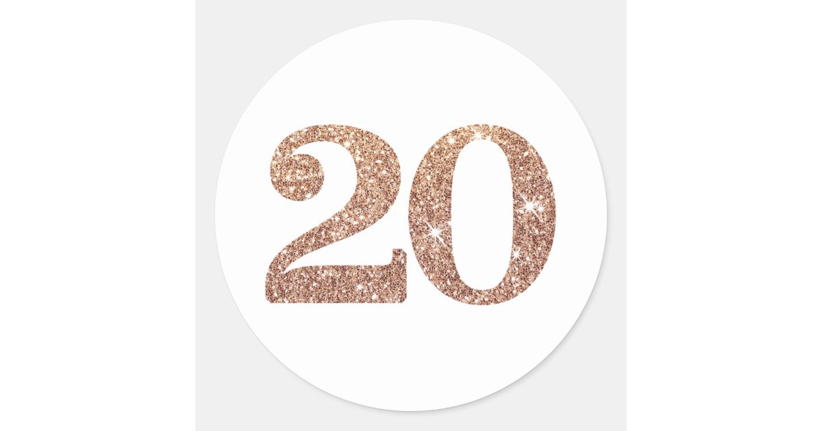 LARGE AGE NUMBER modern 20 rose gold glitter Classic Round Sticker | Zazzle