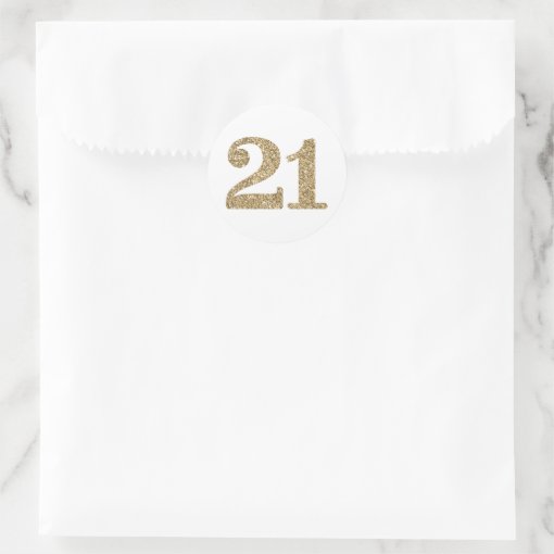 LARGE AGE NUMBER modern 21 gold glitter Classic Round Sticker | Zazzle