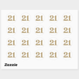 LARGE AGE NUMBER modern 21 gold glitter Classic Round Sticker | Zazzle