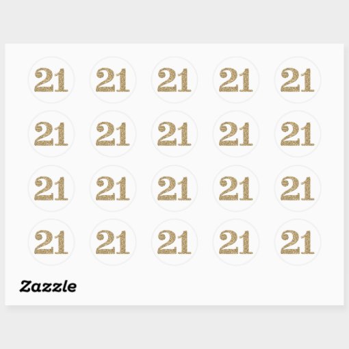 LARGE AGE NUMBER modern 21 gold glitter Classic Round Sticker | Zazzle