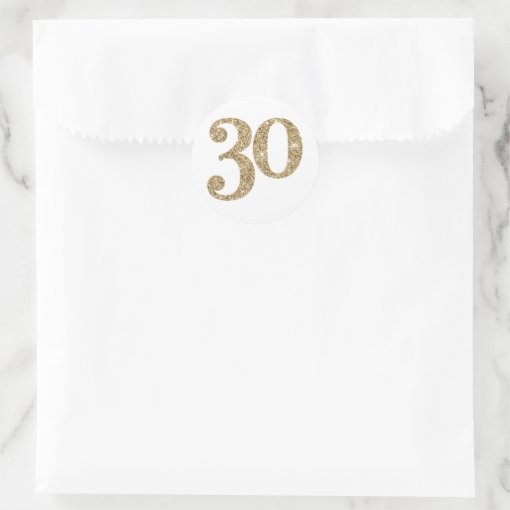 LARGE AGE NUMBER modern 30 gold glitter Classic Round Sticker | Zazzle