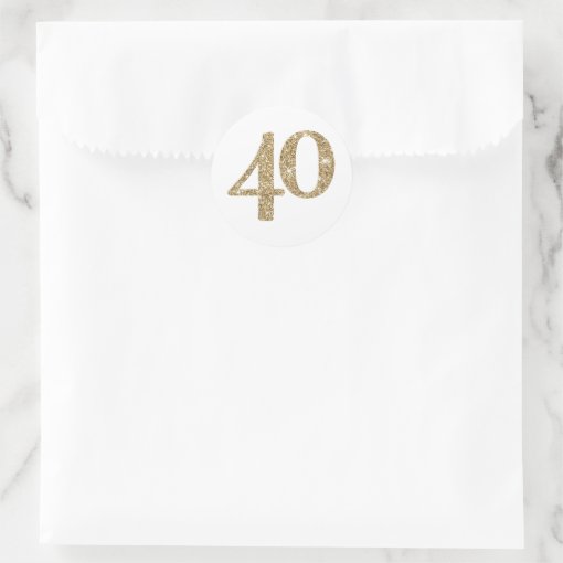 LARGE AGE NUMBER modern 40 gold glitter Classic Round Sticker | Zazzle