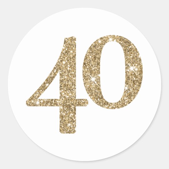 LARGE AGE NUMBER modern 40 gold glitter Classic Round Sticker | Zazzle.com