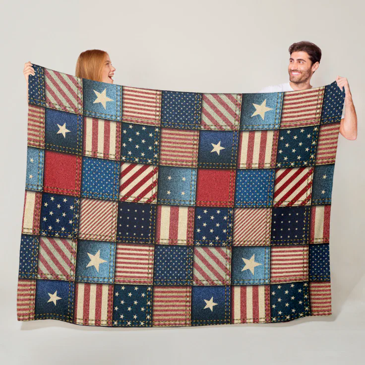 Large Americana Patchwork Image Fleece Blanket | Zazzle