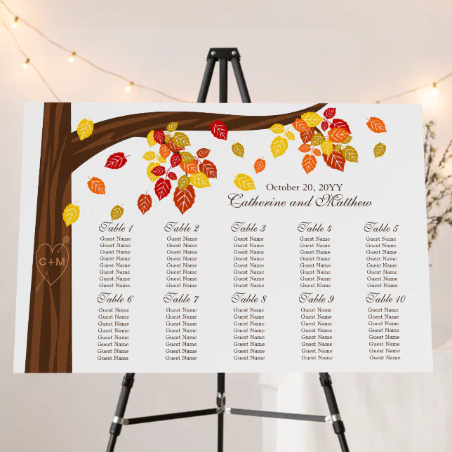 Large Autumn Falling Leaves Wedding Seating Chart Foam Board | Zazzle