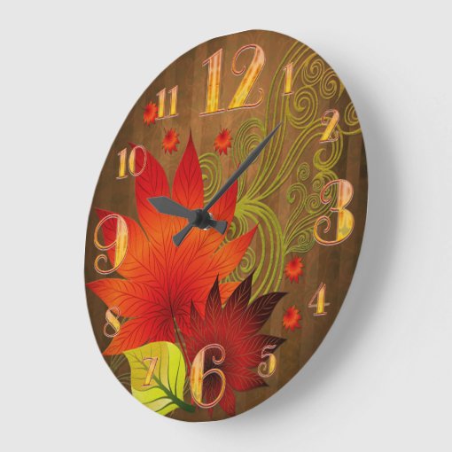 Large Autumn Leaves Wall Clock | Zazzle