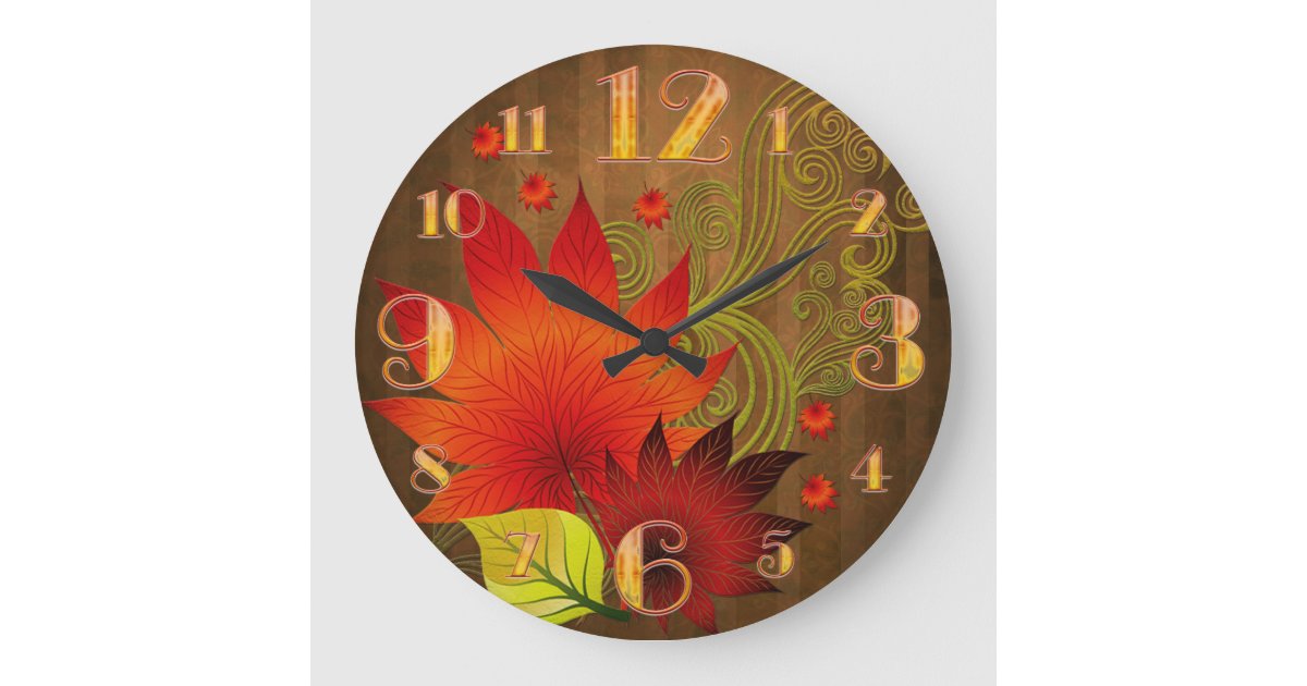 Large Autumn Leaves Wall Clock | Zazzle