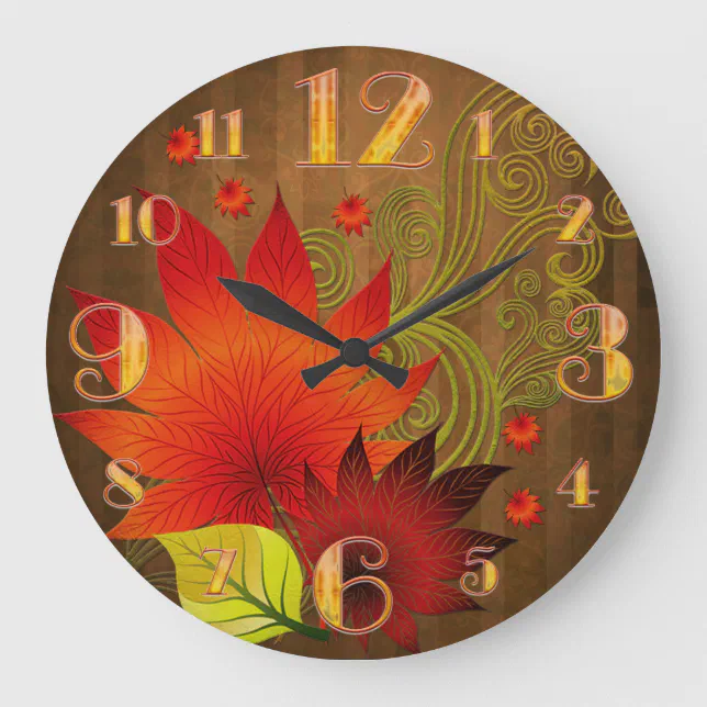 Large Autumn Leaves Wall Clock | Zazzle