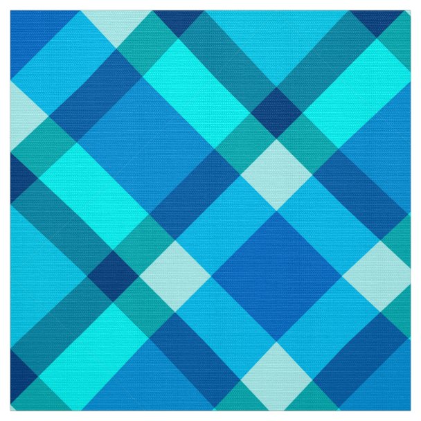 Large Modern Plaid, Cobalt Blue, Aqua & Turquoise Fabric | Zazzle
