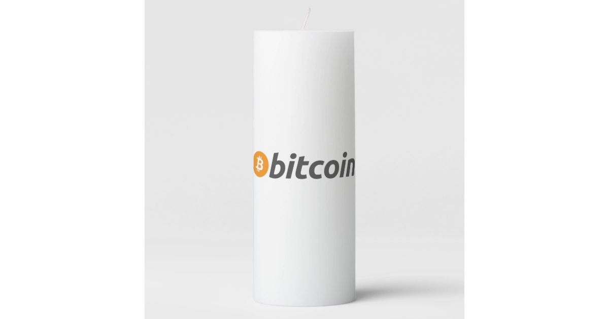 Large Bitcoin logo with orange Bitcoin symbol Pillar Candle | Zazzle