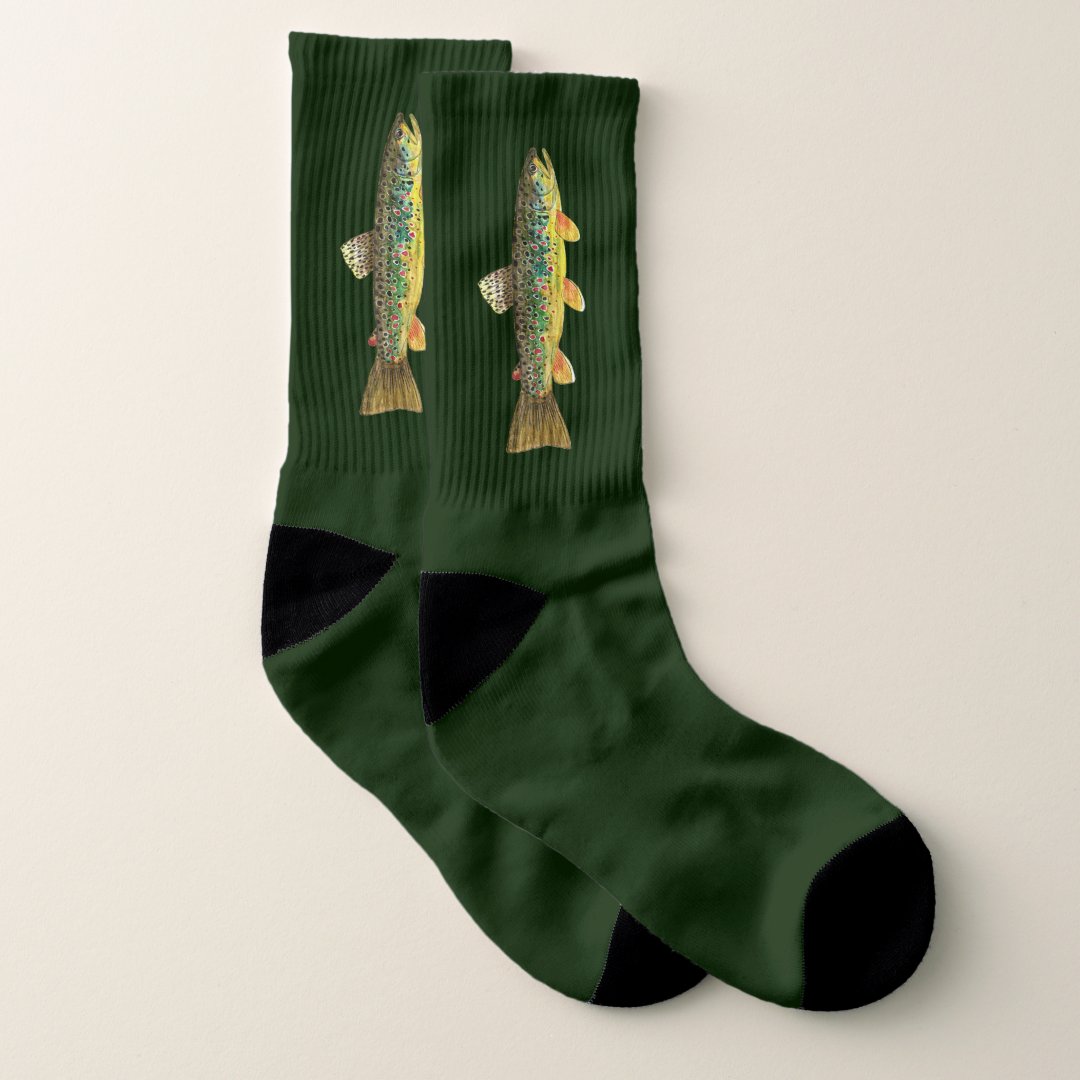 Large Brown Trout Fly Fishing Anglers Socks | Zazzle