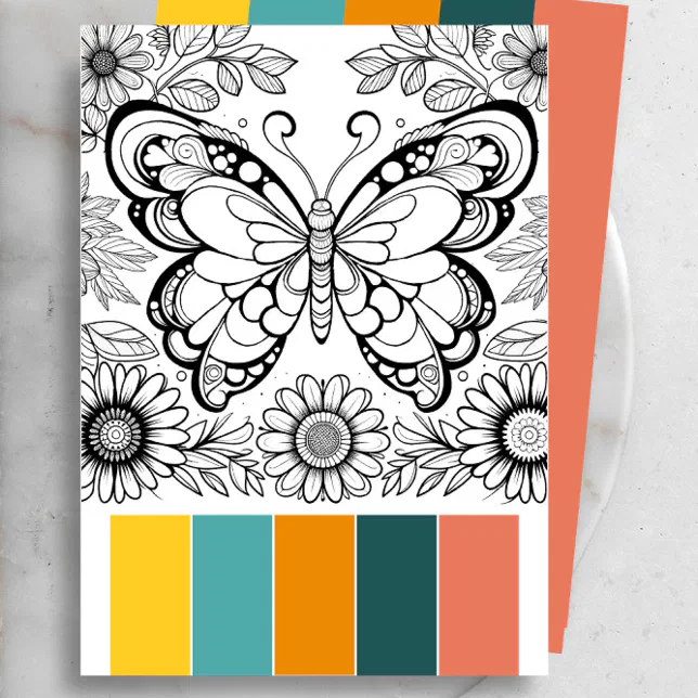 Large Butterfly Coloring Cards Art Therapy Pages | Zazzle
