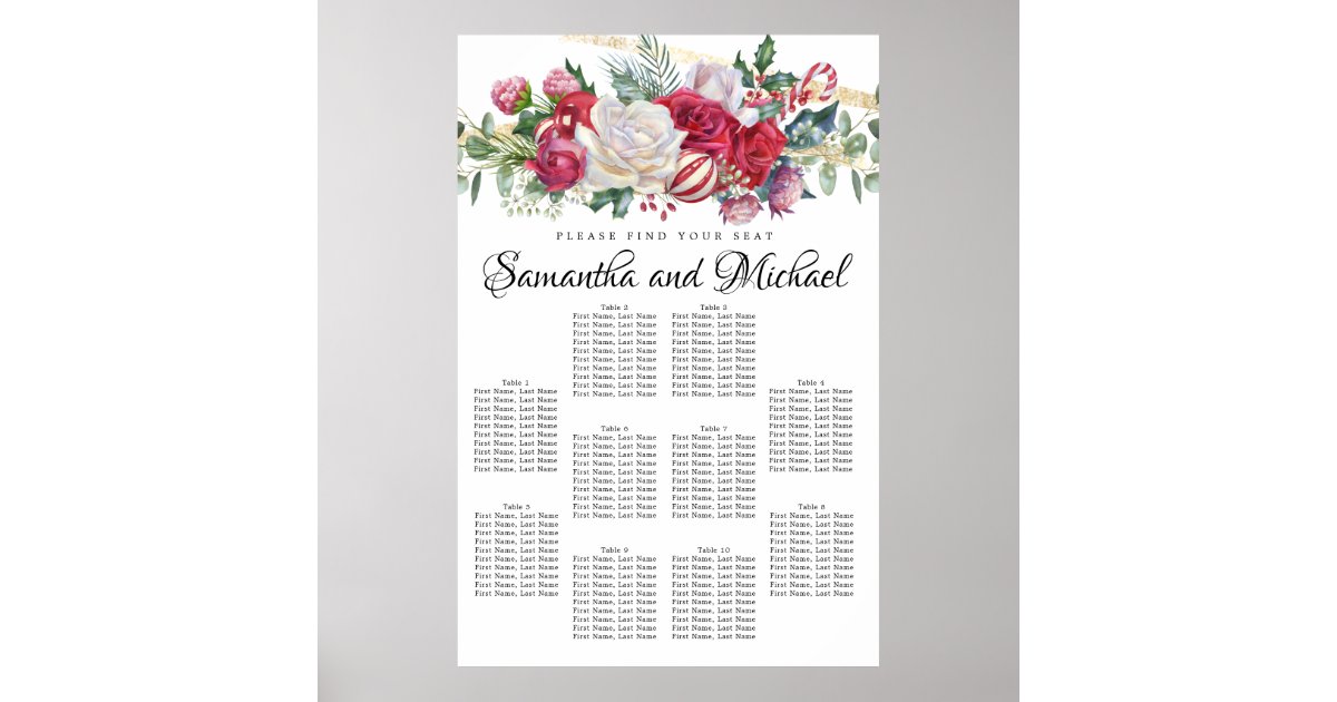 Large Christmas Greenery 10-Table Seating Chart | Zazzle