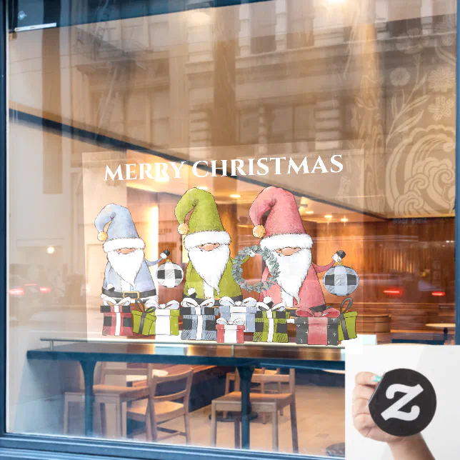 Large Christmas Santa Elves with Ornaments Window Cling | Zazzle