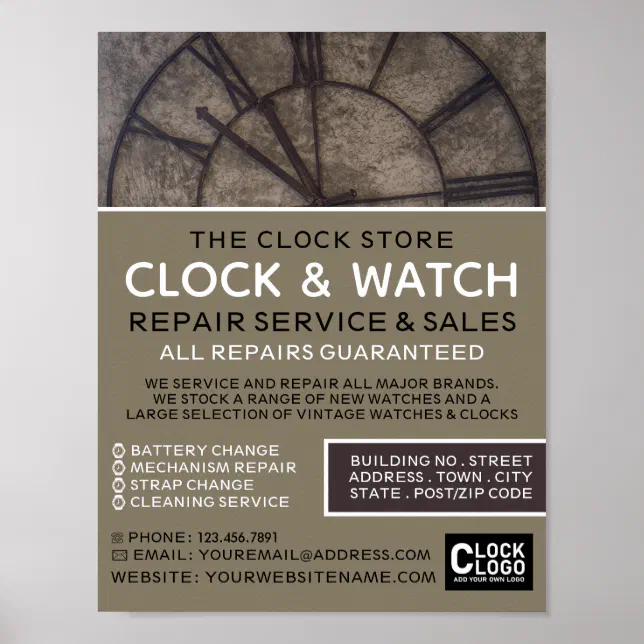 Large Clock Face, Horologist Advertising Poster | Zazzle