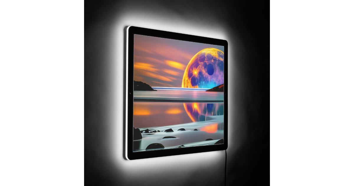 Large Colorful Moon rises over water, reflecting LED Sign | Zazzle
