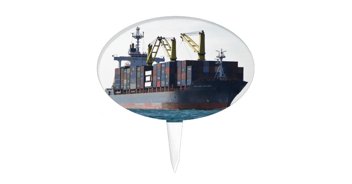 Large Container Ship At Anchor Cake Topper | Zazzle