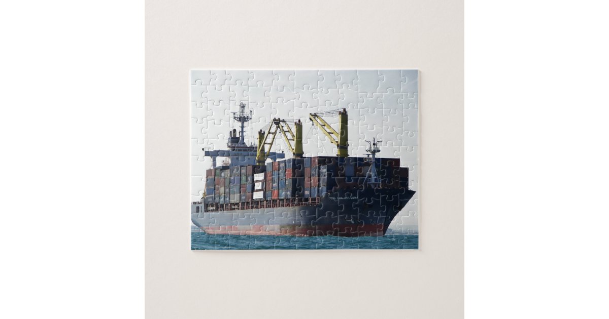 Large Container Ship At Anchor Jigsaw Puzzle | Zazzle