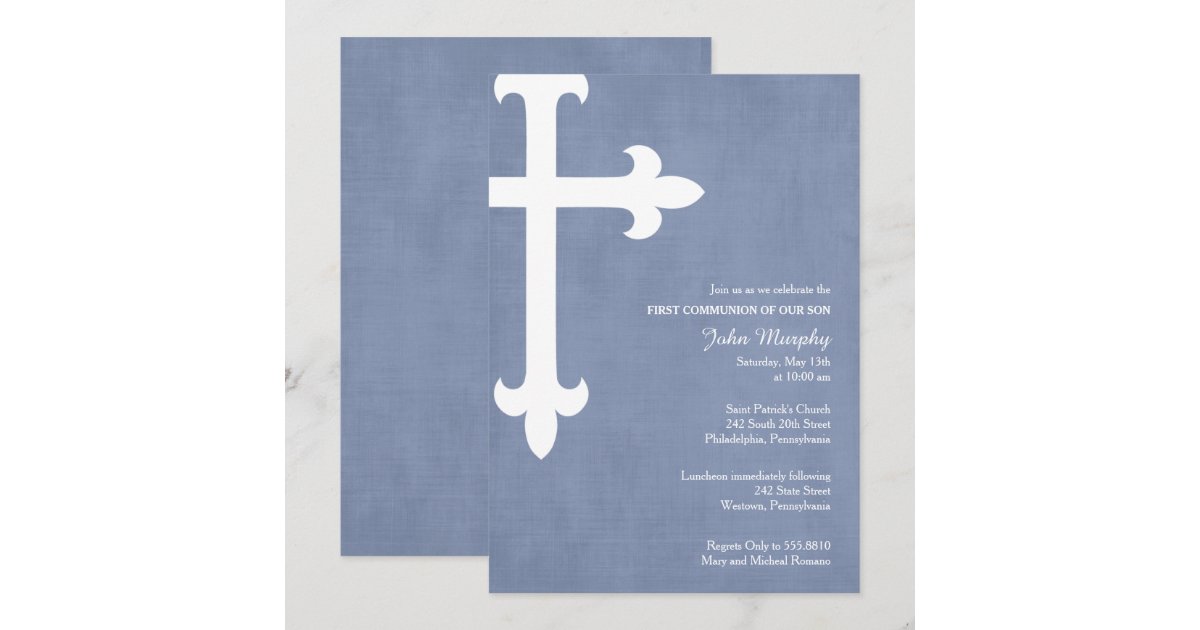 Large Cross Religious Invitation, Blue Invitation | Zazzle