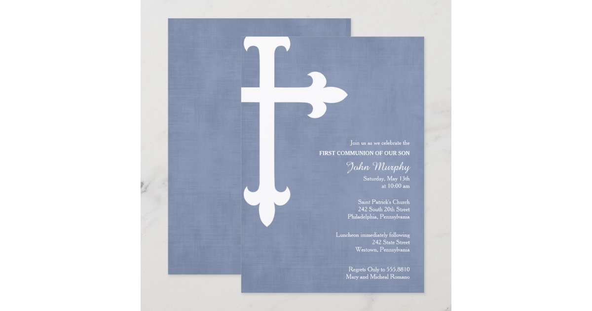 Large Cross Religious Invitation, Blue Invitation | Zazzle