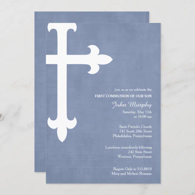 Large Cross Religious Invitation, Blue Invitation | Zazzle