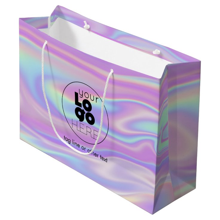 Large Custom Logo Iridescent Paper Shopping Bag | Zazzle