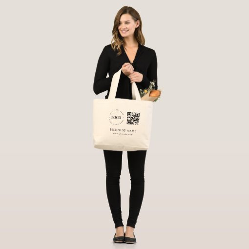 Large Custom Tote Bag with Logo Qr Code & Text | Zazzle