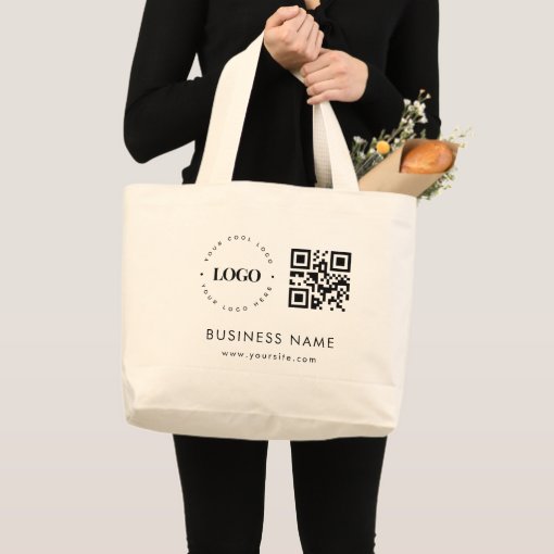Large Custom Tote Bag with Logo Qr Code & Text | Zazzle