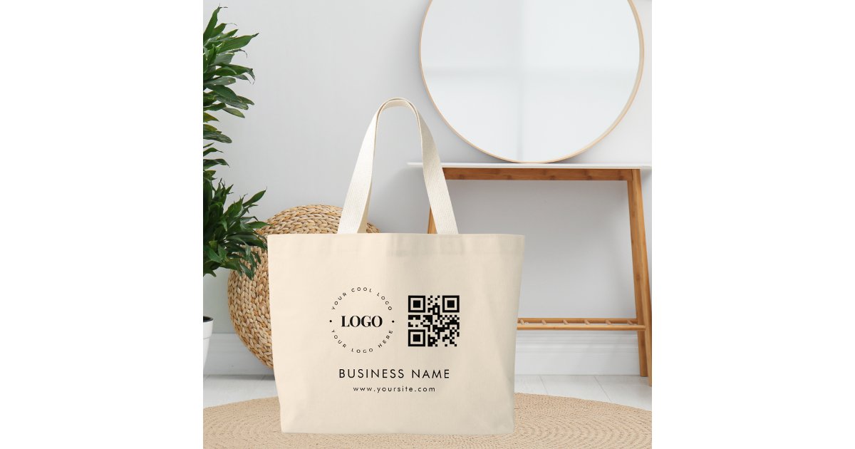 Large Custom Tote Bag with Logo Qr Code & Text | Zazzle