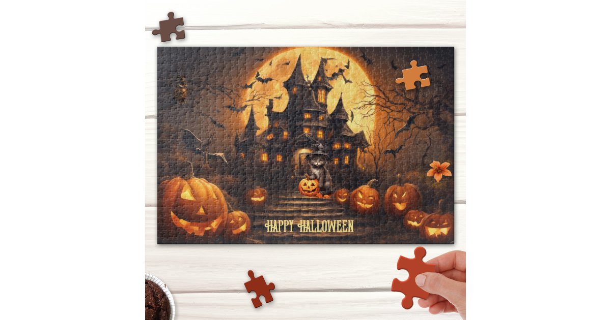 Large Cute Happy Halloween Haunted House Puzzle | Zazzle