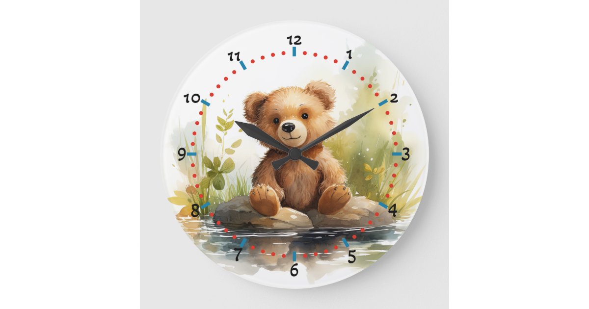 Large cute Teddy Bear wall Clock cuddly | Zazzle