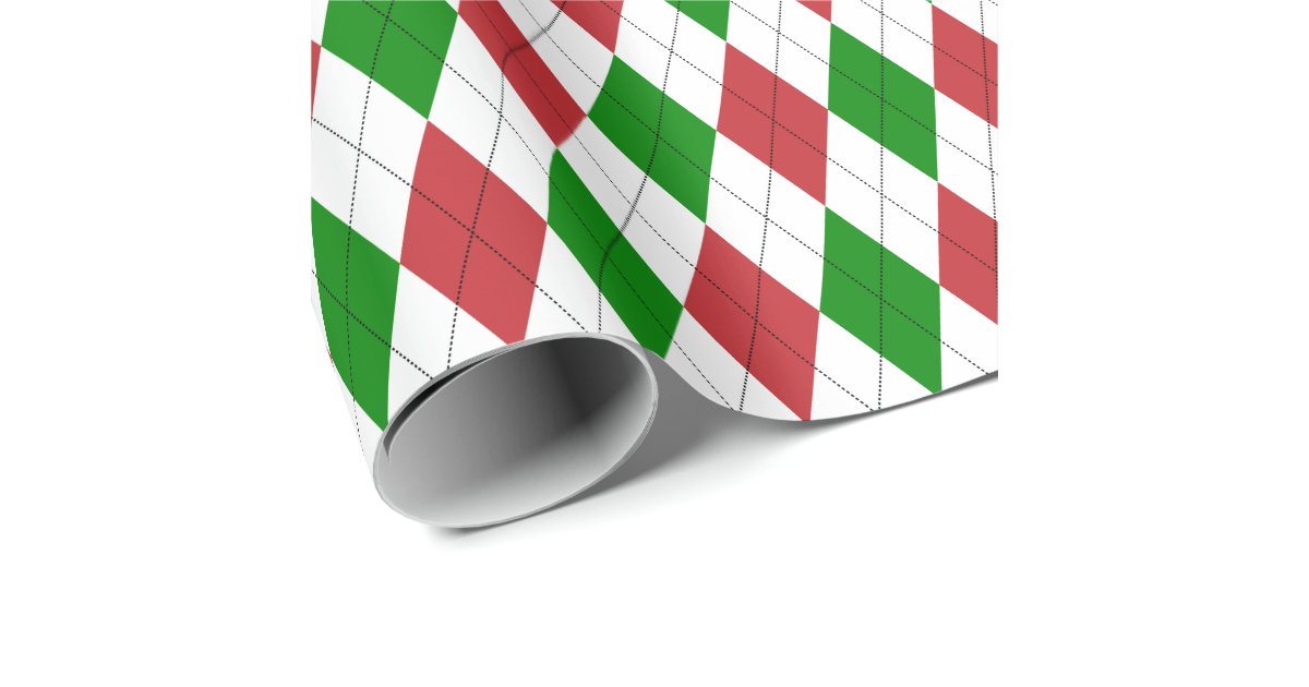 Large Dark Red, Green and White Argyle Wrapping Paper | Zazzle
