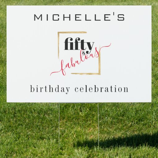 Large Elegant 50 & Fabulous 50th Birthday Gold Red Sign | Zazzle