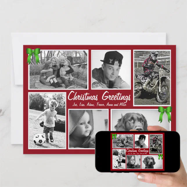 Large Family Multi-Photo Flat Christmas Cards | Zazzle