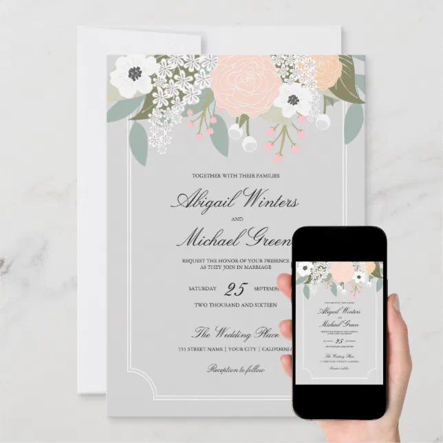 Large Floral Wedding Invitation | Zazzle