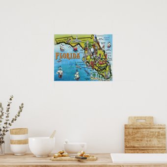 Large Florida Cartoon Map Poster | Zazzle