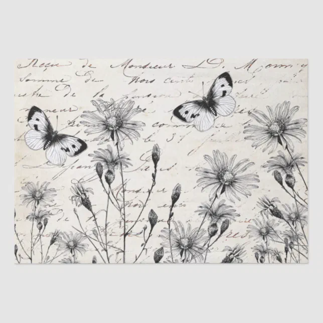 LARGE French Script Wildflower Butterfly Decoupage Tissue Paper | Zazzle