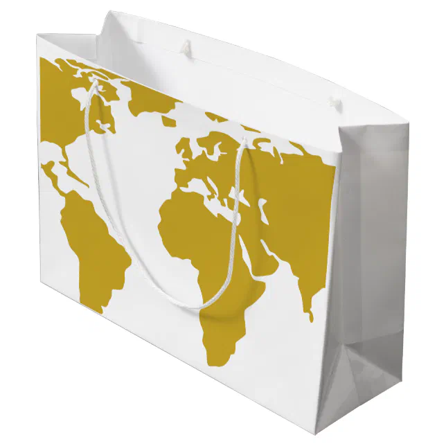 Large Gift Bag - Gold World Map | Zazzle