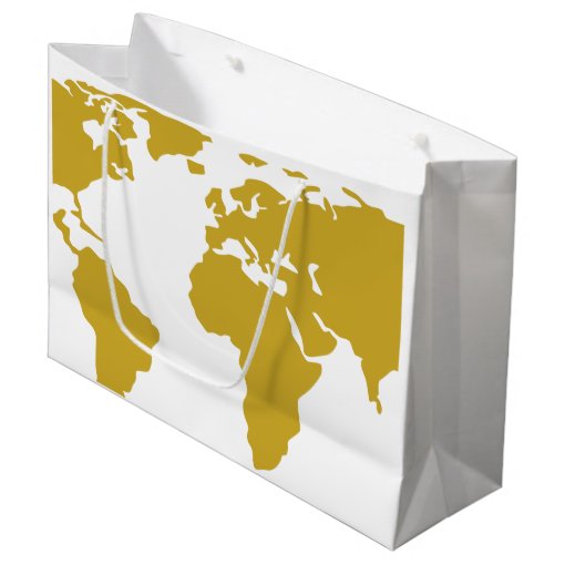 Large Gift Bag - Gold World Map | Zazzle