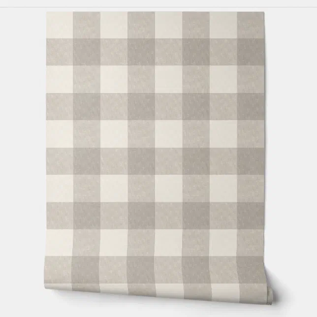 Large gingham checks plaid neutral beige wallpaper | Zazzle
