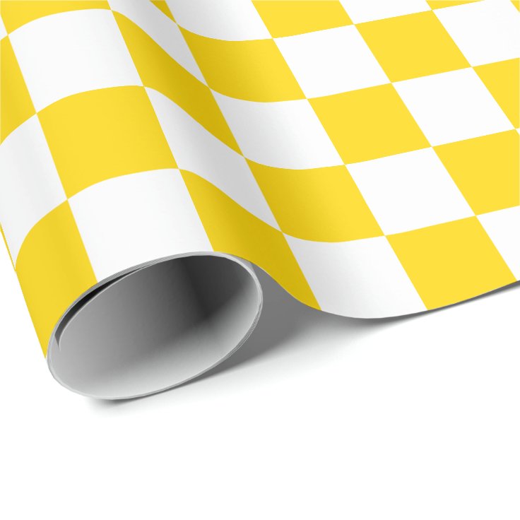 Large Golden Yellow and White Checks Wrapping Paper | Zazzle