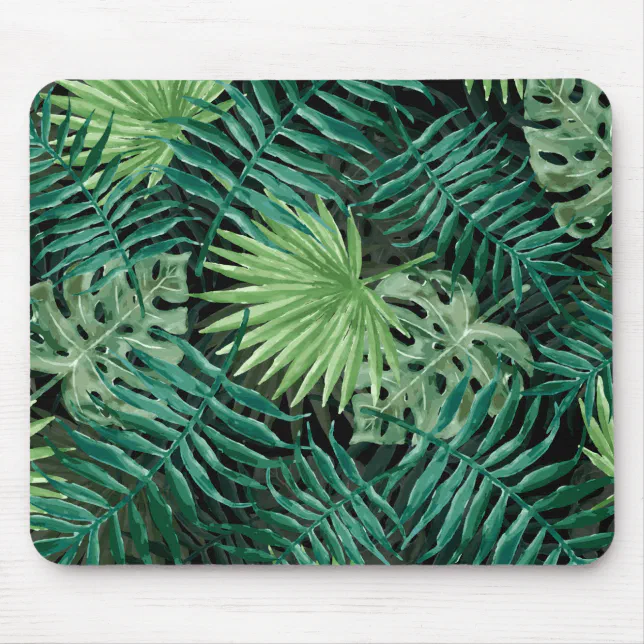 Large Green Fern Palm and Monstera Tropical Plants Mouse Pad | Zazzle