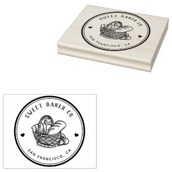 Large Hand-drawn Bread Basket Bakery Business Rubber Stamp | Zazzle