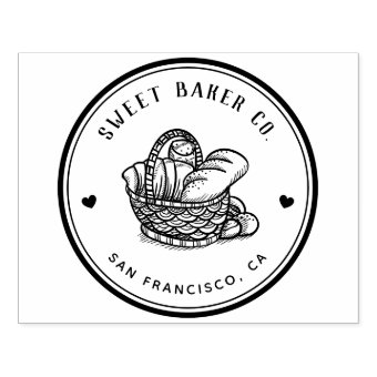 Large Hand-drawn Bread Basket Bakery Business Rubber Stamp | Zazzle
