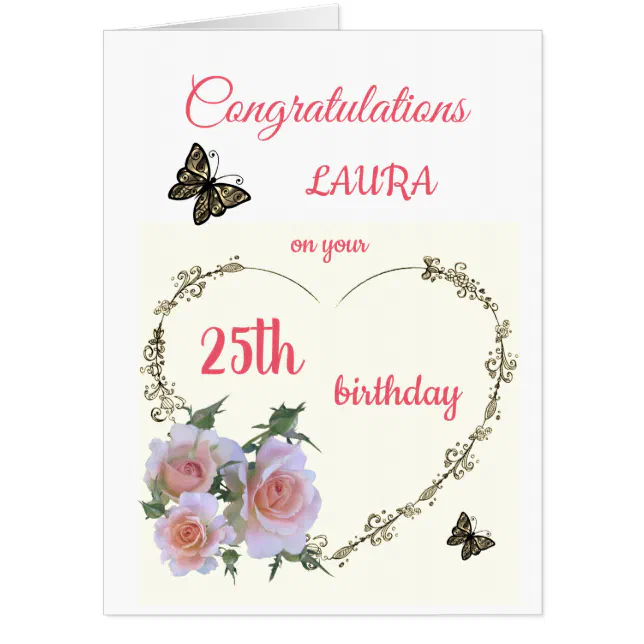 Large Happy 25th Birthday design greeting Card | Zazzle