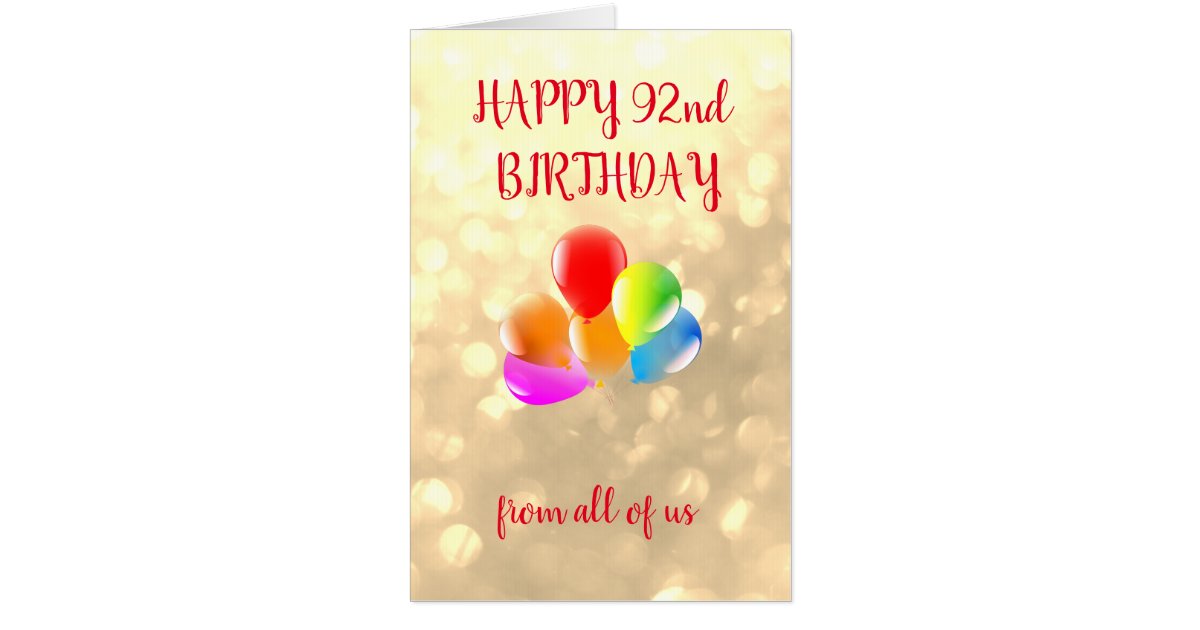 Large Happy 92nd Birthday Card | Zazzle
