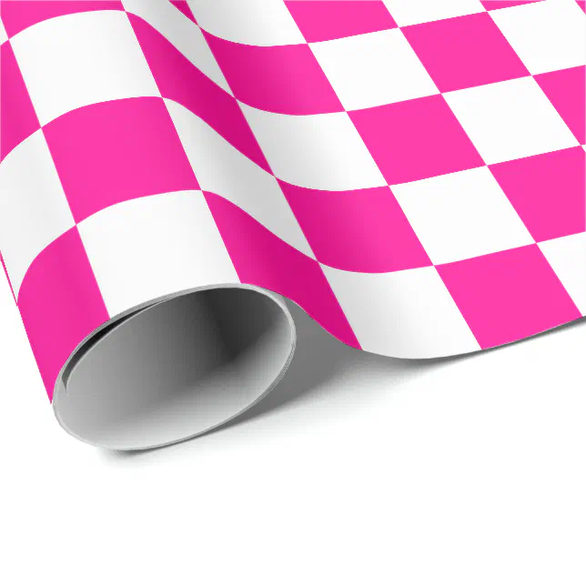 Large Hot Pink and White Checks Wrapping Paper | Zazzle